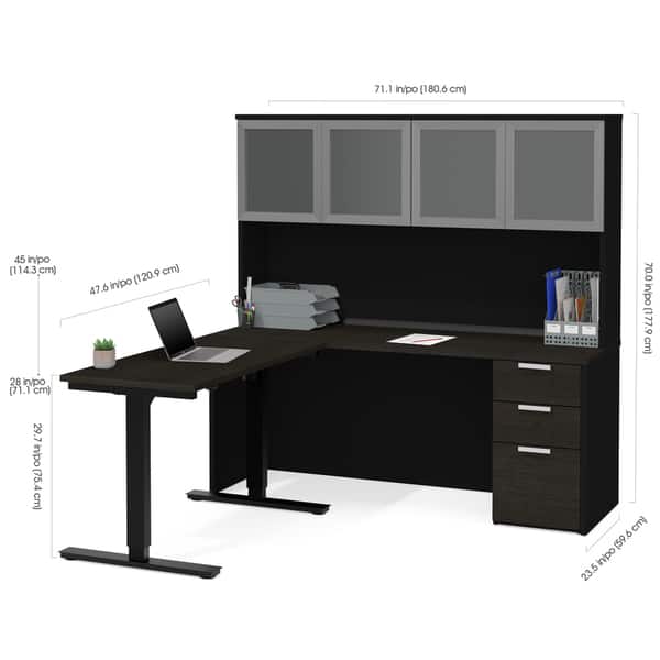 Bestar Pro-Concept Plus Height Adjustable L-Desk with Frosted Glass ...
