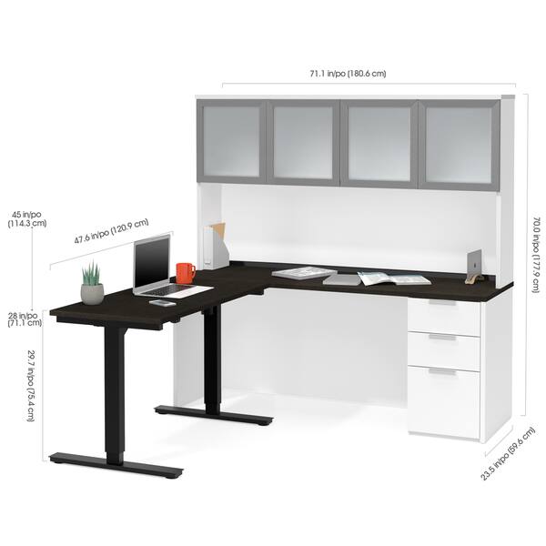 Bestar Pro-Concept Plus Height Adjustable L-Desk with Frosted Glass ...