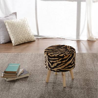 Cheer Collection FauxFur Tiger Striped Wood Leg Stool - Overstock ...