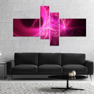 Designart "Bright Pink Designs on Black" Abstract Wall Art Canvas - Bed ...