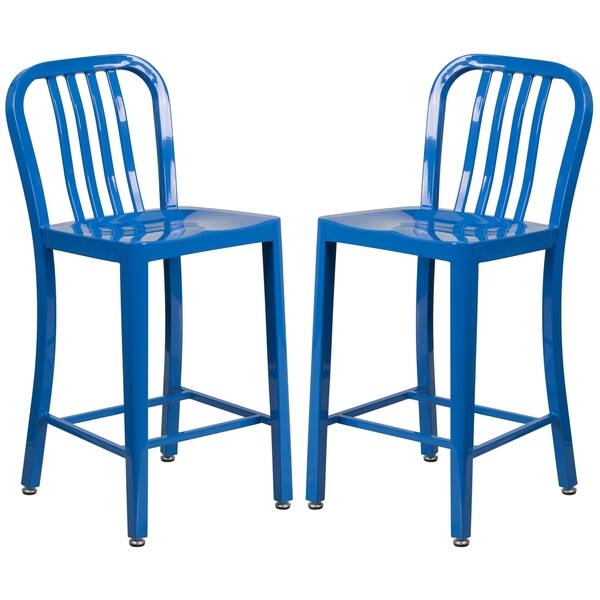 Veronica Slat Back Design Blue Metal Counter Stools - Bed Bath & Beyond ...