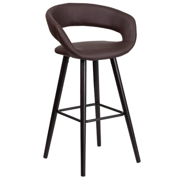 Sleek Brown Rounded Floating Back Design Bar Stool with Cappuccino Wood ...