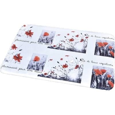 Evideco Microfiber Bath Mat Design POPPY White Red Bath Rug - Overstock ...