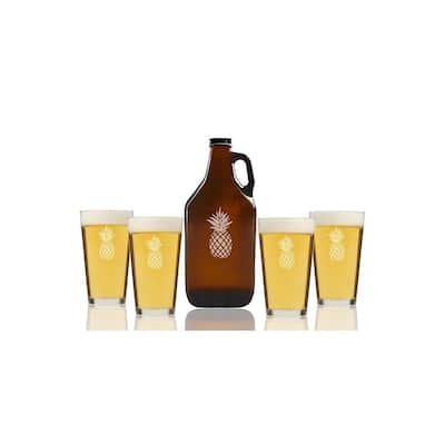 Pineapple Beer Amber Growler and Pint Glasses (Set of 5) - Overstock ...