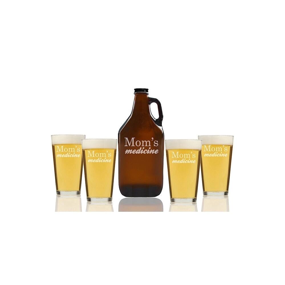Mom's Medicine Beer Amber Growler and Pint Glasses (Set of 5 ...