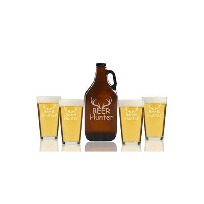 Beer Hunter Beer Amber Growler and Pint Glasses (Set of 5) - Overstock ...