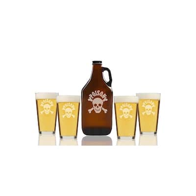 Skull Poison Beer Amber Growler and Pint Glasses (Set of 5) - Overstock ...