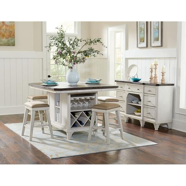 Madeline Brown & Whitewashed Solid Wood Kitchen Island - N/A - Bed Bath & Beyond - 17031713