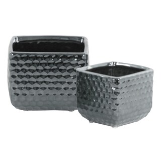 Urban Trends Ceramic Square Vase with Engraved Diamond Design Body in ...