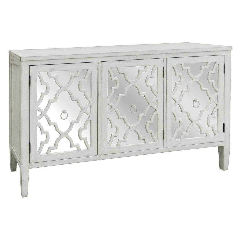 Marissa Antique White Pattern Mirror 3 Door Sideboard - Overstock ...