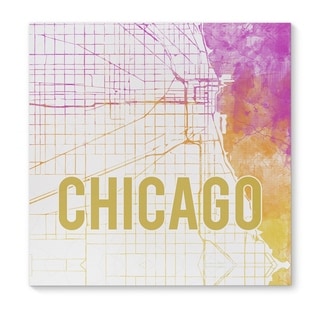 Kavka Designs Chicago Pink Sunset Pink/Purple/Gold/White Canvas Art ...