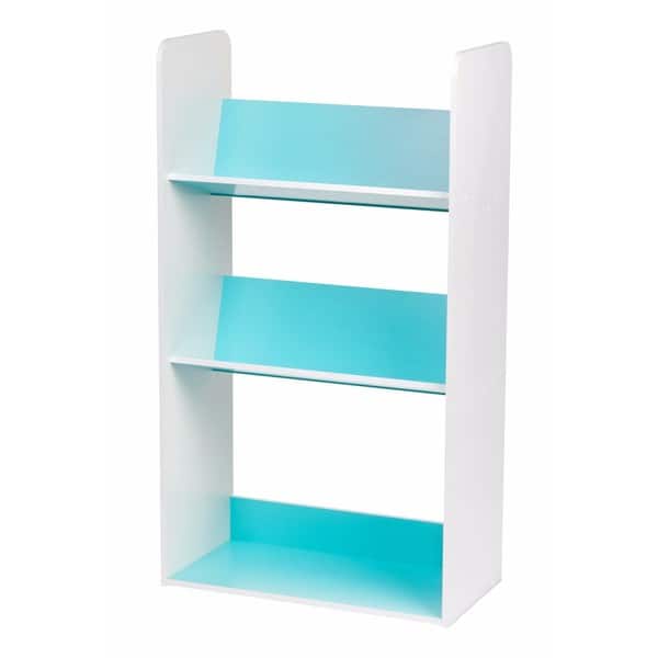 IRIS 3-tier Blue and White Tilted Shelf Book Rack - Bed Bath & Beyond ...
