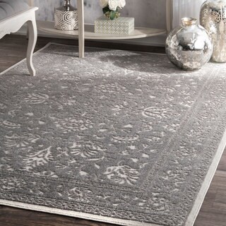 Nuloom Traditional Floral Etched Centerpiece Dark Grey Border Rug - Bed ...