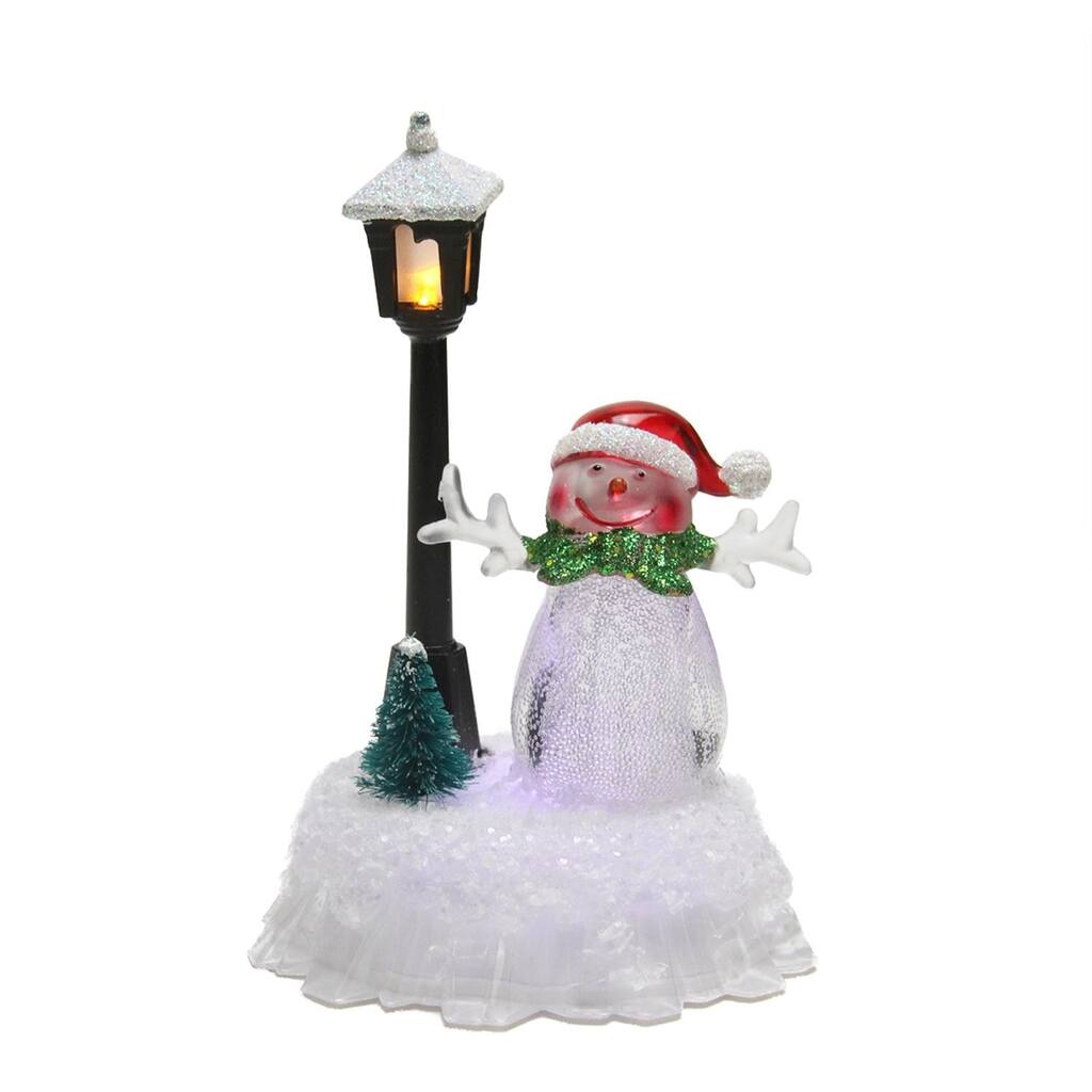 5" LED Lighted Color-Changing Snowman with Santa Hat with Lamp Post ...