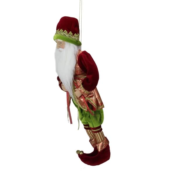 18" Enchanted Red Gold and Green Poseable Whimsical Christmas Elf ...