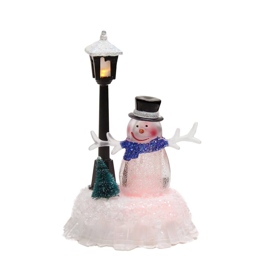 5" LED Lighted Color-Changing Snowman with Top Hat with Lamp Post ...