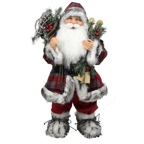 24" Alpine Chic Standing Santa Claus with Frosted Pine Snowshoes and ...