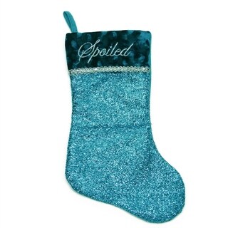 17" Metallic Blue Embroidered "Spoiled" Christmas Stocking with Shadow ...