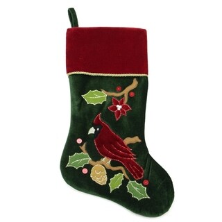 20" Deep Burgundy and Green Cardinal Embroidered Christmas Stocking ...
