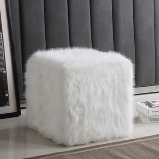 Silver Orchid Kelly Square White Faux Fur Poof (As Is Item) - Bed Bath ...