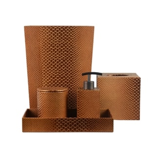 Genuine Leather 5-Piece Bath Set, Golden Brown, Shower and Bathroom ...