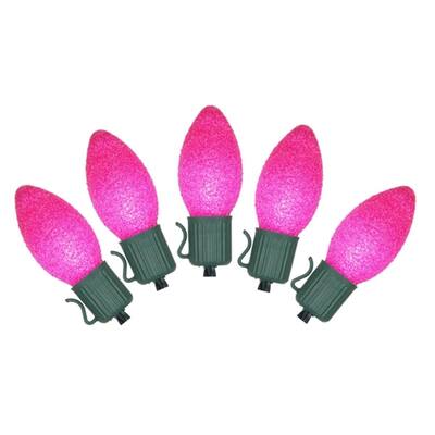 Set of 10 Battery Operated Sugared Pink LED C7 Christmas Lights - Green ...