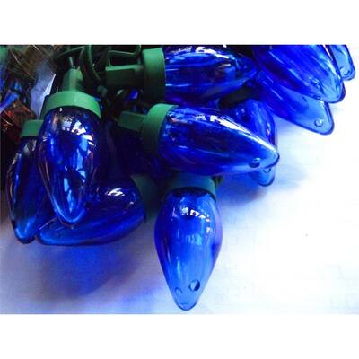 Set of 50 Transparent Blue LED C9 Christmas Lights - Green Wire ...