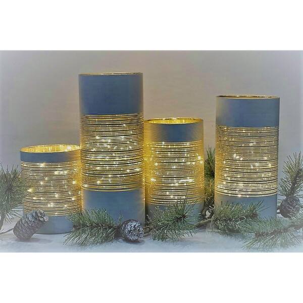 8" Tall LED Hurricane Candle Holder, Line Design, White - Bed Bath ...