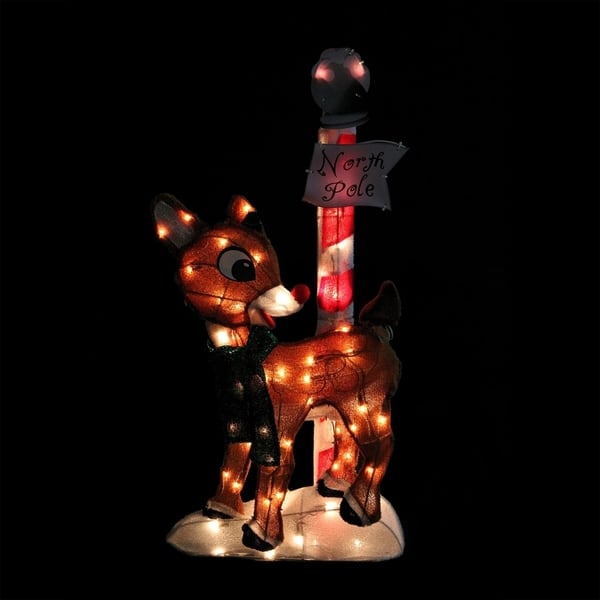 32" Pre-Lit 2-D Rudolph the Red-Nosed Reindeer North Pole Christmas ...