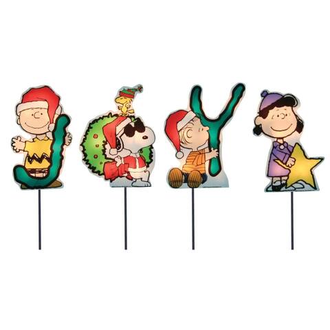 Set of 4 Pre-Lit "JOY" Peanuts and Snoopy Christmas Pathway Markers ...