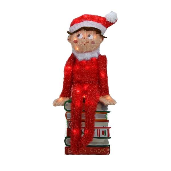 24" Pre-Lit Elf on the Shelf 3-D Sitting Elf on Books Christmas Yard ...