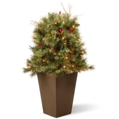 36" Glistening Pine Porch Bush with Clear Lights - Overstock - 17402823