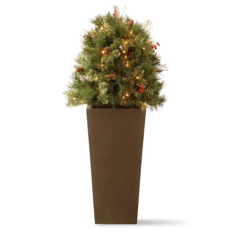 48" Glistening Pine Porch Bush with Clear Lights - Overstock - 17402855