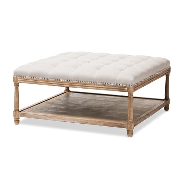 Baxton Studio French Country Beige Linen Square Ottoman - Bed Bath ...