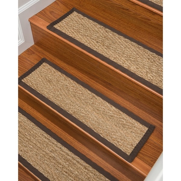 Beach Seagrass Carpet Stair Treads, 9" x 29" Espresso Border - 13PC (9 ...