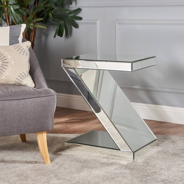 Auda Mirrored Z-Shaped Side Table by Christopher Knight Home - 19.60" L ...