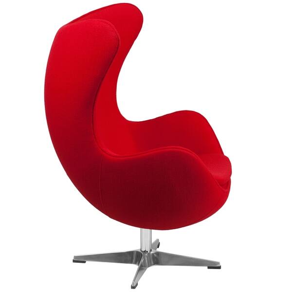 Retro Style Curved Wing Design Red Wool Fabric Upholstered Swivel ...