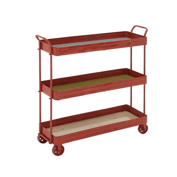 Farmhouse 35 x 36 Inch Red Iron 3-Tiered Wheeled Cart by Studio 350 ...