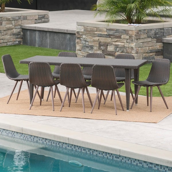 Luke Outdoor 9-Piece Rectangle Wicker Dining Set by Christopher Knight ...