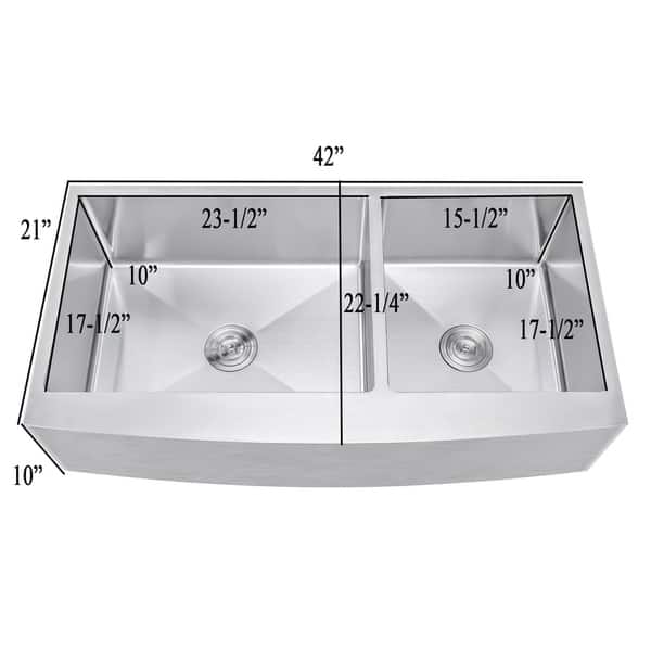 42 Inch 60/40 Offset Double Bowl Farmhouse Apron Front Stainless Steel ...