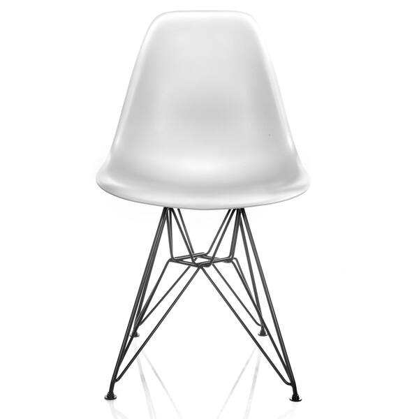 DSR Molded White Plastic Dining Shell Chair with Black Eiffel Steel Leg ...