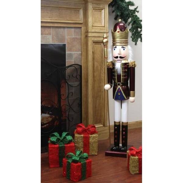 48" Burgundy and White Wooden Christmas Nutcracker King with Scepter ...