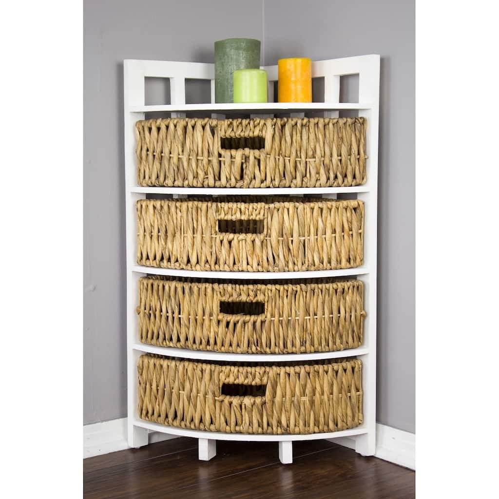 Vale Corner Cabinet with 4 Hyacinth Storage Baskets - Overstock - 17795067