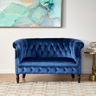 Milani Velvet Tufted Scroll Arm Loveseat by Christopher Knight Home ...