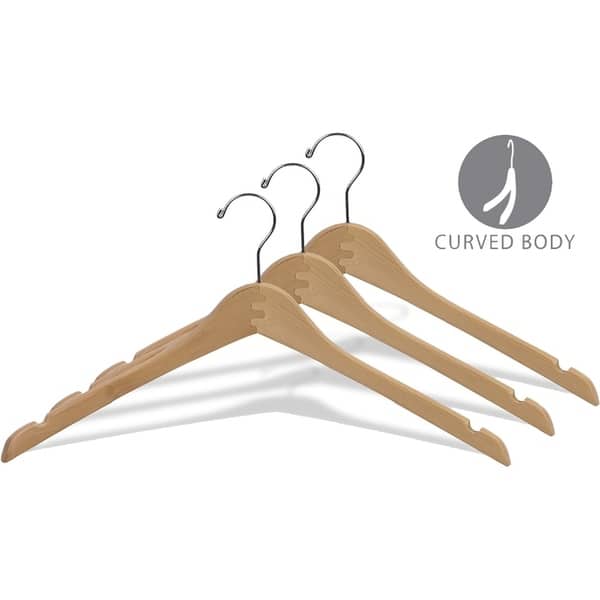 Curved Wooden Top Hanger with Natural Finish, 1/2 Inch Thick Hangers ...