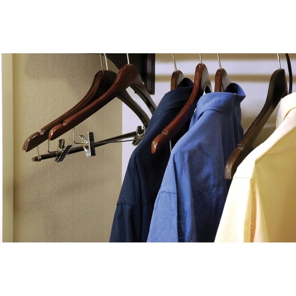 Curved Wooden Suit Hanger with Walnut Finish & Locking Pant Bar, 1/2 ...
