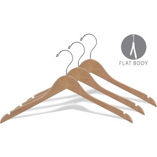 Rubberized Wooden Top Hangers with Natural Finish, Space Saving Flat ...