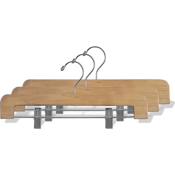 Deluxe Rounded Wooden Pant Hanger with Natural Finish and Adjustable ...
