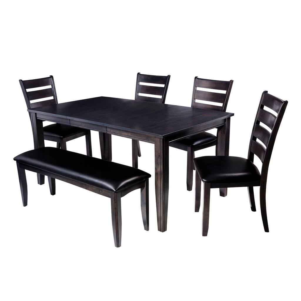 6-Piece Solid Wood Dining Set "Aden", Modern Kitchen Table Set, Dark ...