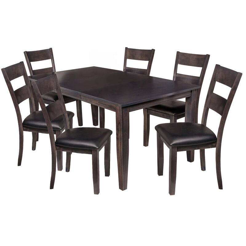 7-Piece Solid Wood Dining Set "Aden", Modern Kitchen Table Set, Dark ...